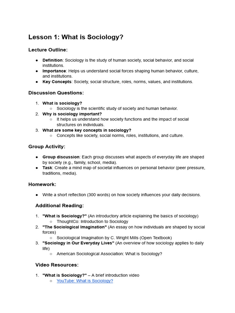 Introduction to Sociology Concepts | PDF | Socialization | Social ...