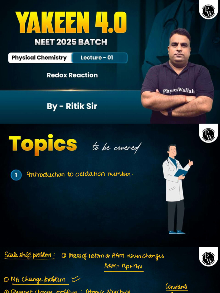 Redox Reaction 01 Class Notes YAKEEN NEET 4.0 2025 PDF | PDF