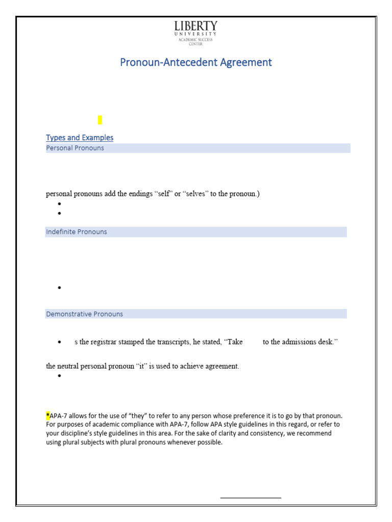 Writing Aids Pronoun Antecedent Agreement | PDF | Pronoun | Grammatical ...