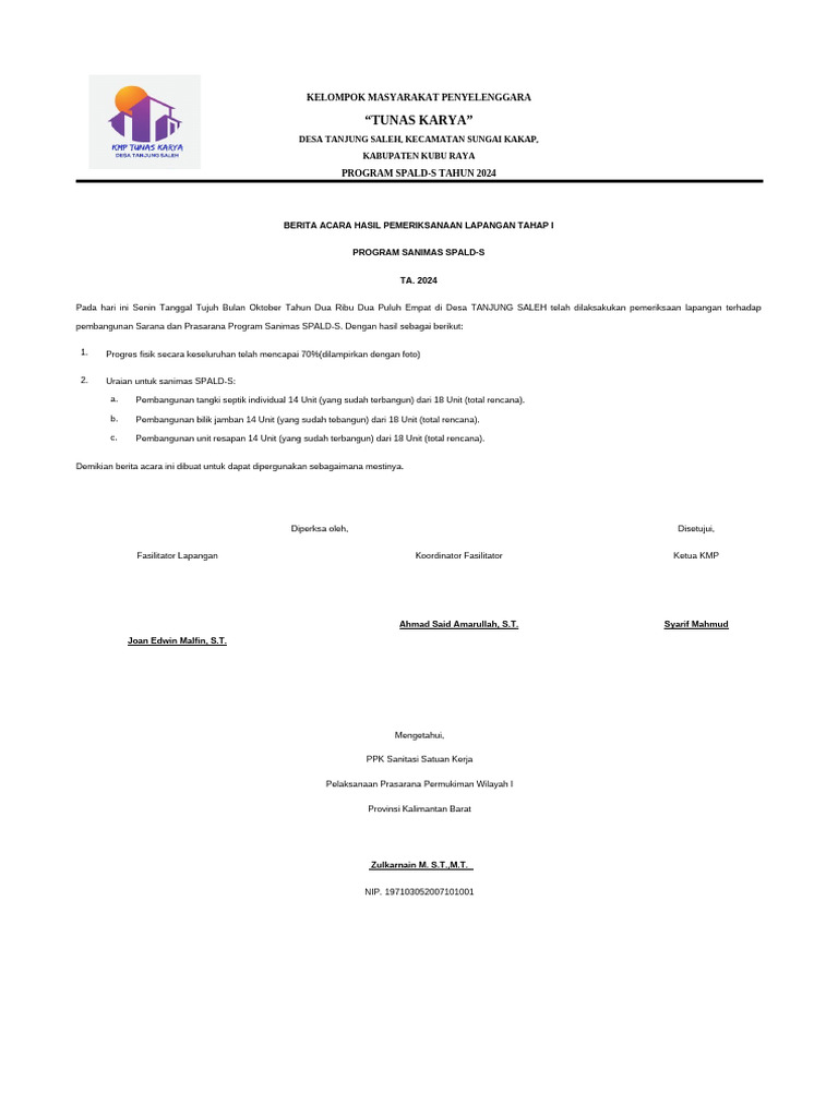 Progres 70% Program Sanimas SPALD-S 2024 | PDF