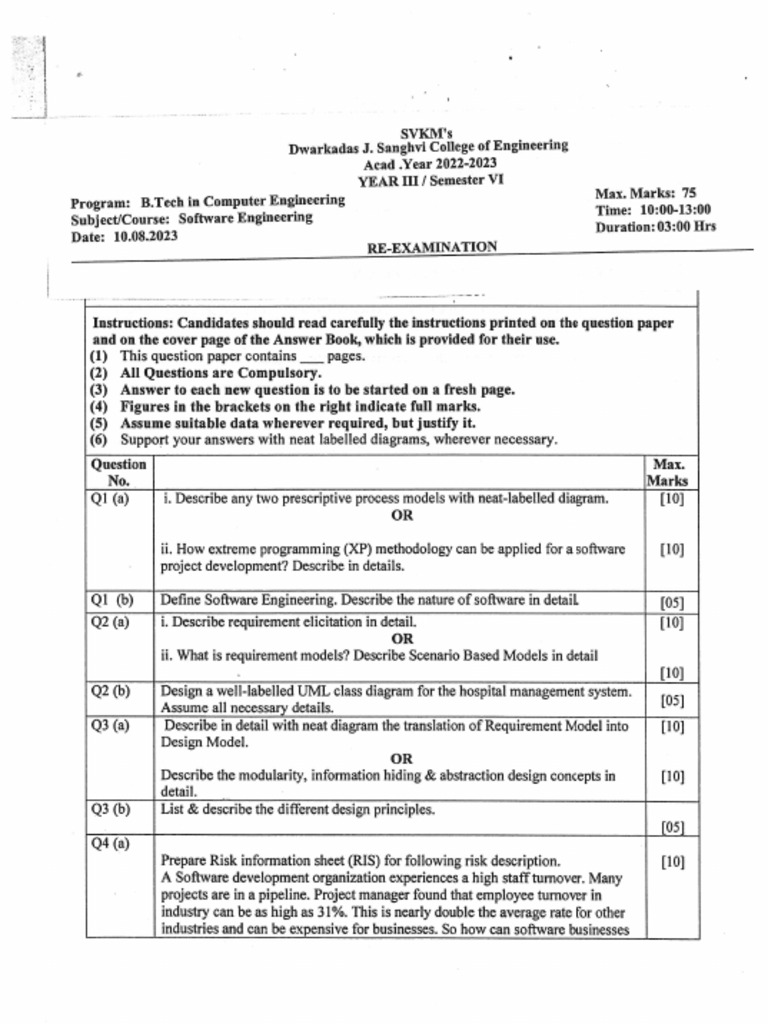 Software Engg. QP Comp Sem VI | PDF