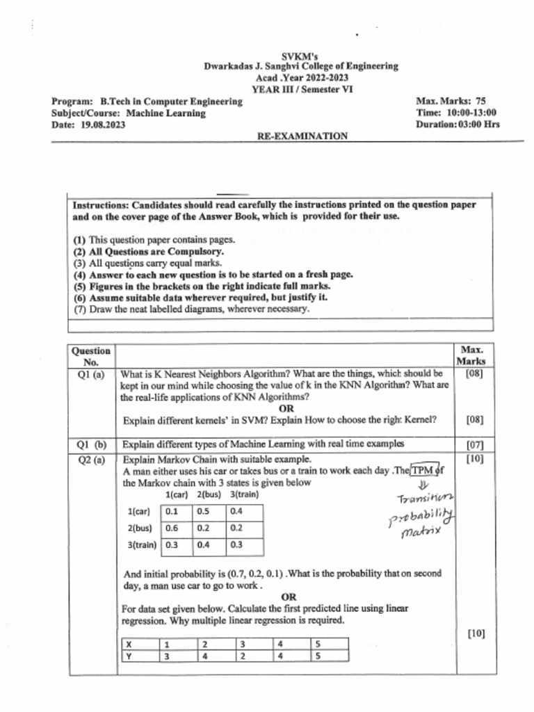Machine Learning QP COMP Sem VI | PDF