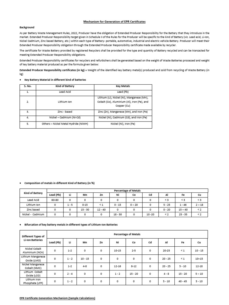 EPR Certificate Generation Final | PDF | Lithium Ion Battery | Nickel