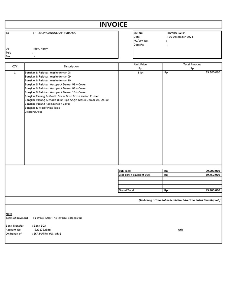 INVOICE MESIN DEMAR 8,9,10 | PDF