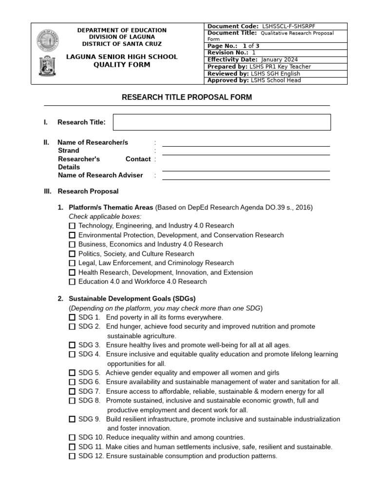 Qualitative Research Proposal Form | PDF | Sustainability | Natural ...