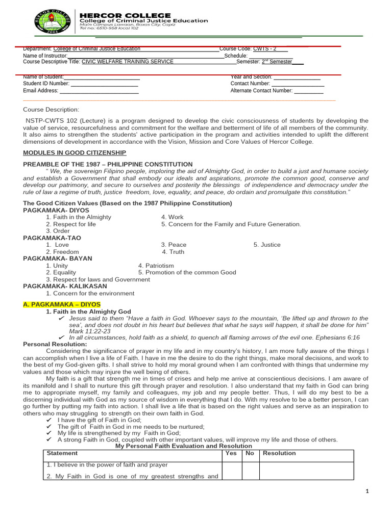 CWTS 2 MODULE in Good Citizenship | PDF | Love | Faith