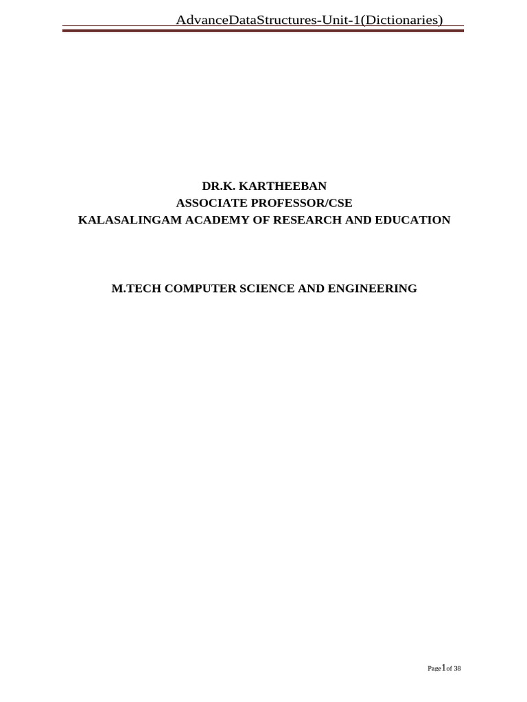 Advanced Data Structure - Unit 1 | PDF | Computer Programming | Algorithms And Data Structures