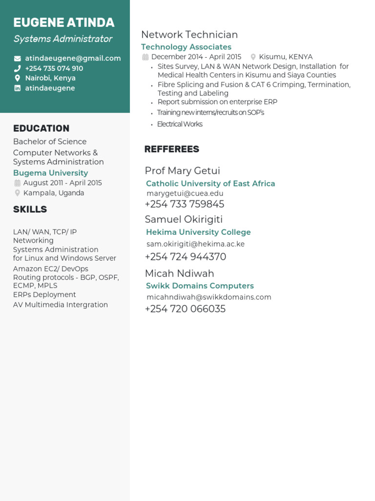 James Eugene Atinda Resume | PDF | Computer Network | Local Area Network