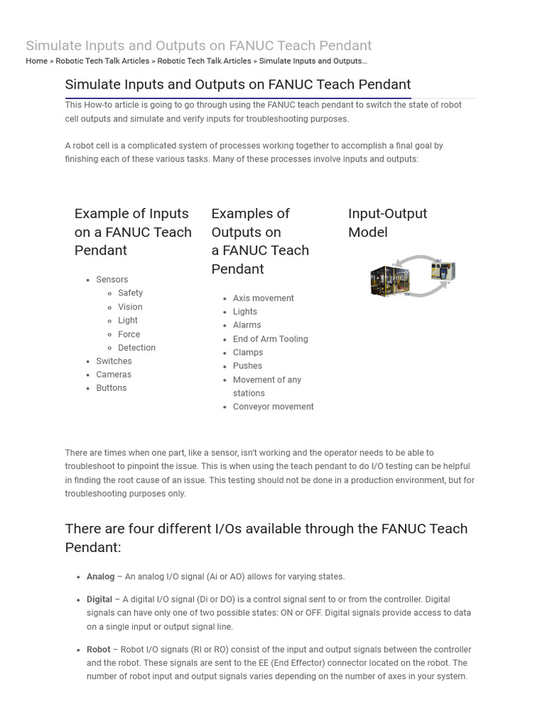 Simulate Inputs and Outputs On FANUC Teach Pendant - Motion Controls Robotics - Certified FANUC ...