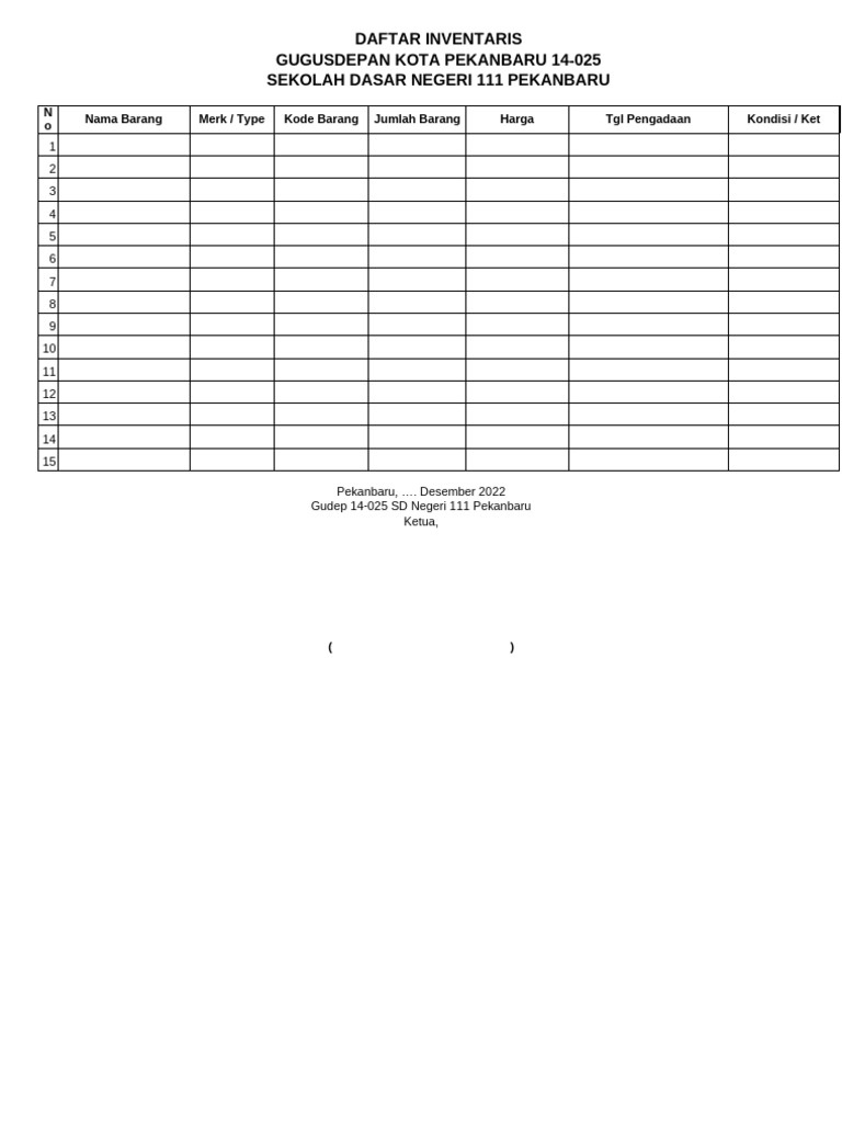 Form Daftar Inventaris Gugusdepan | PDF