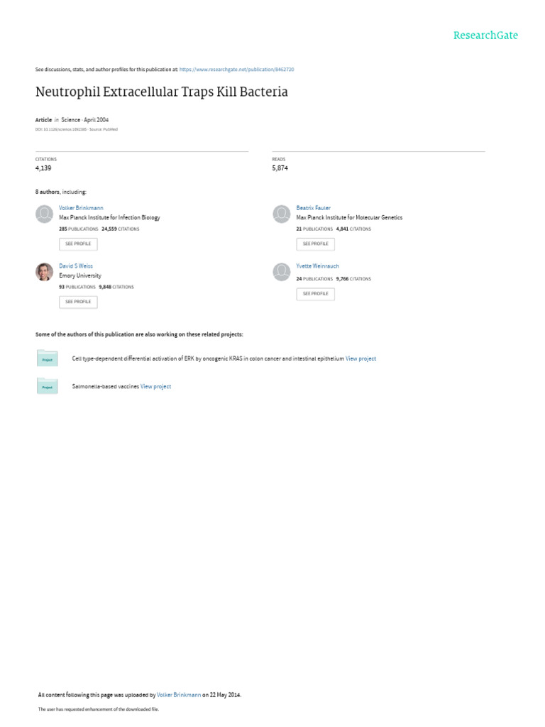 Neutrophil Extracellular Traps Kill Bacteria | PDF | Bacteria ...