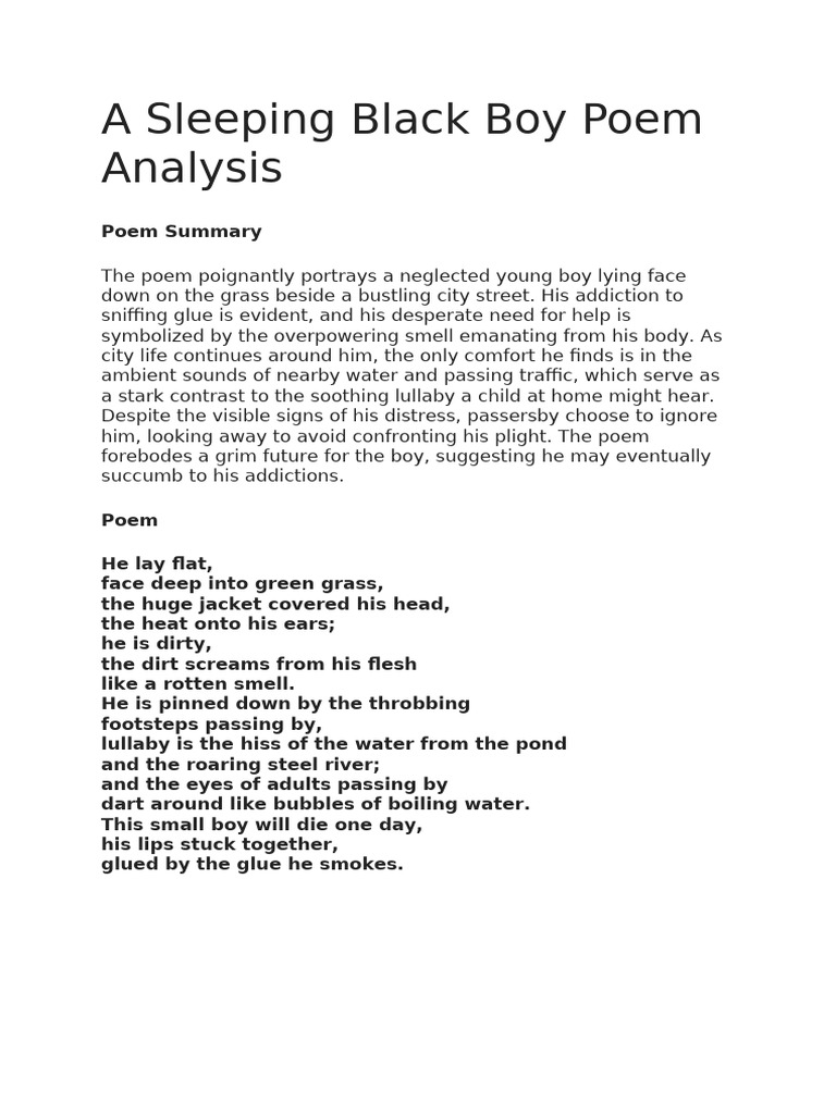 Analysis of "A Sleeping Black Boy" | PDF | Poetry