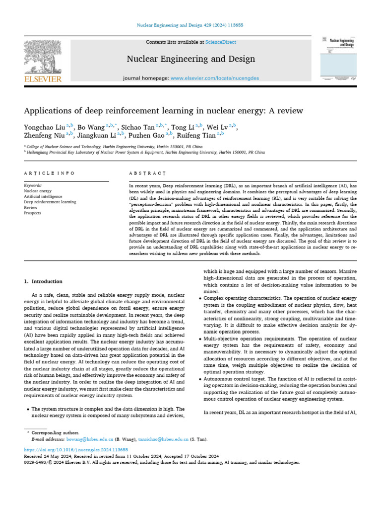 Applications of Deep Reinforcement Learning in Nuclear Energy：a Review ...