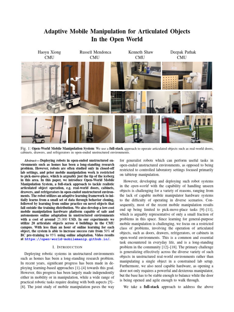 Adaptive Mobile Manipulation System | PDF | Robot | Robotics