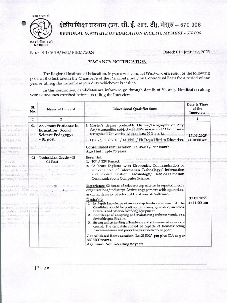 Walk-in-Interview Vacancy Notification (01.01.2025) - 0001 | PDF