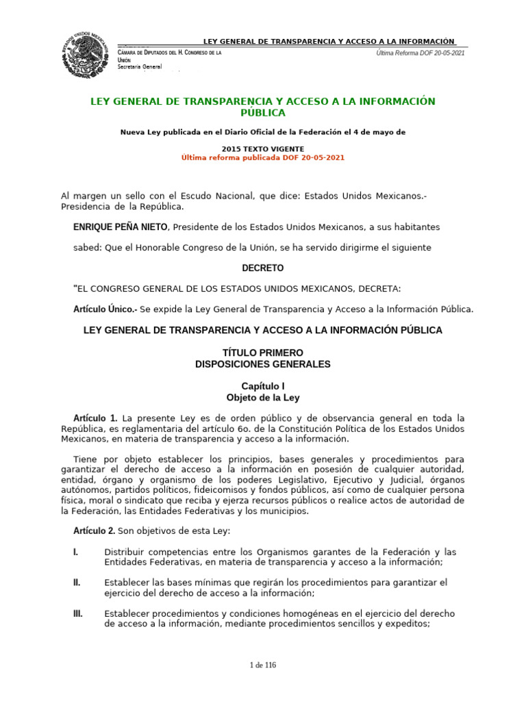 Ley de Transparencia y Acceso a Info | PDF | Leyes de libertad de ...