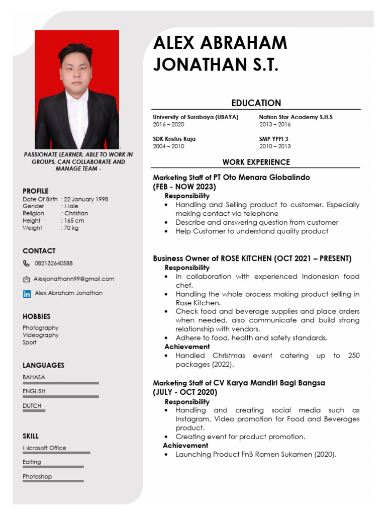 Alex abraham jonathan CV 2023 (Updated 12maret) (1) | PDF