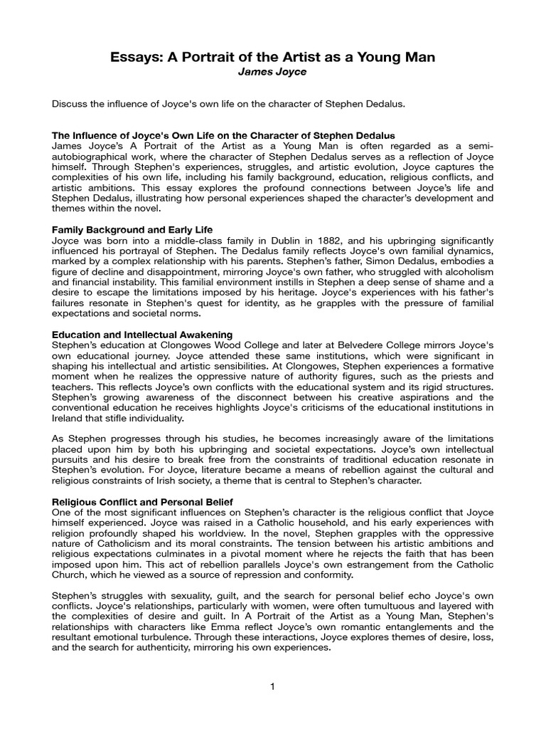 Essays - A Portrait of The Artist As A Young Man | PDF | A Portrait Of ...