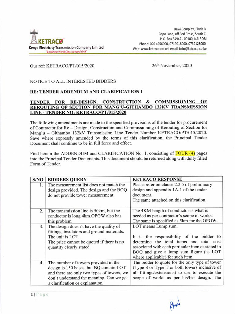 Tender Addendum and Clarification | PDF | Electric Power | Electrical ...