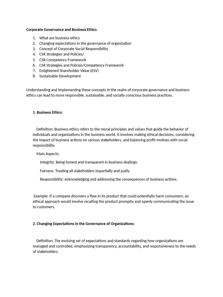 Corporate Governance & Business Ethics Guide | PDF | Corporate Social ...