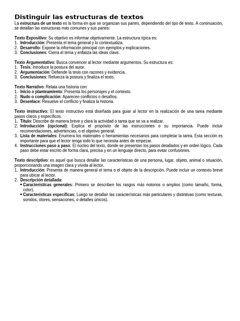 Distinguir las estructuras de textos | PDF