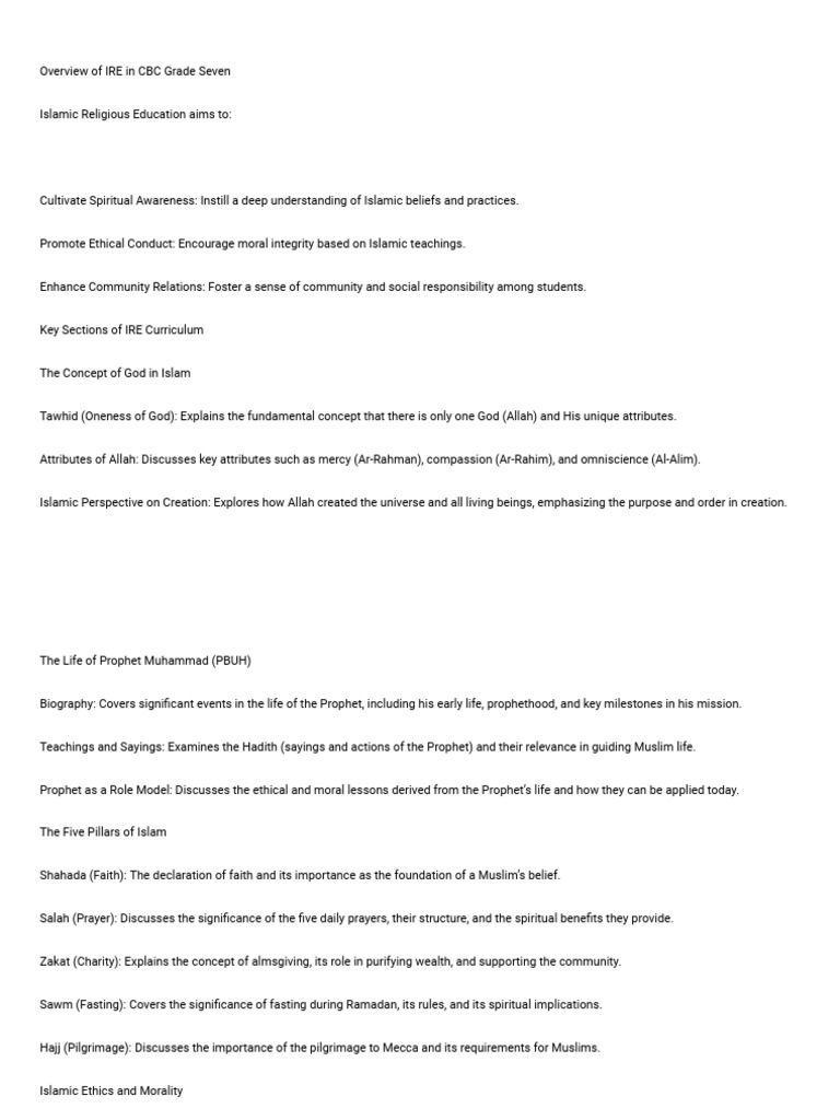 IRE Overview for Grade 7 Students | PDF | Quran | Islam