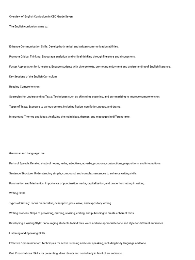 Grade 7 English Curriculum Overview | PDF | English Language | Reading ...