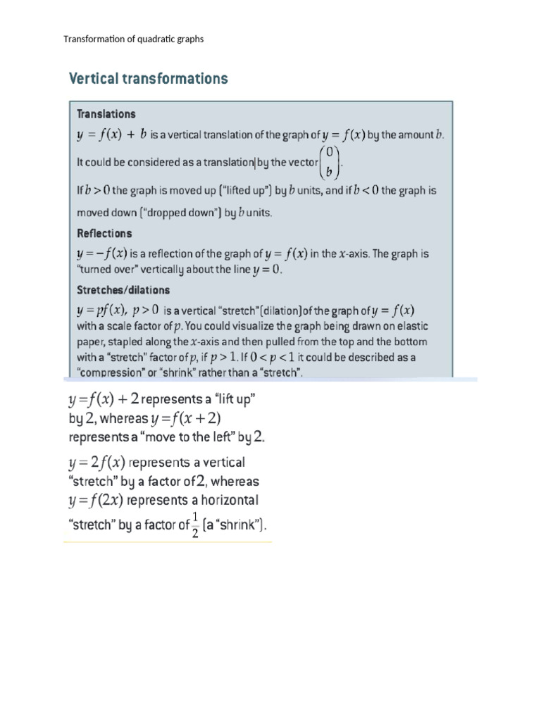 Transformation of Quadratic Graphs | PDF