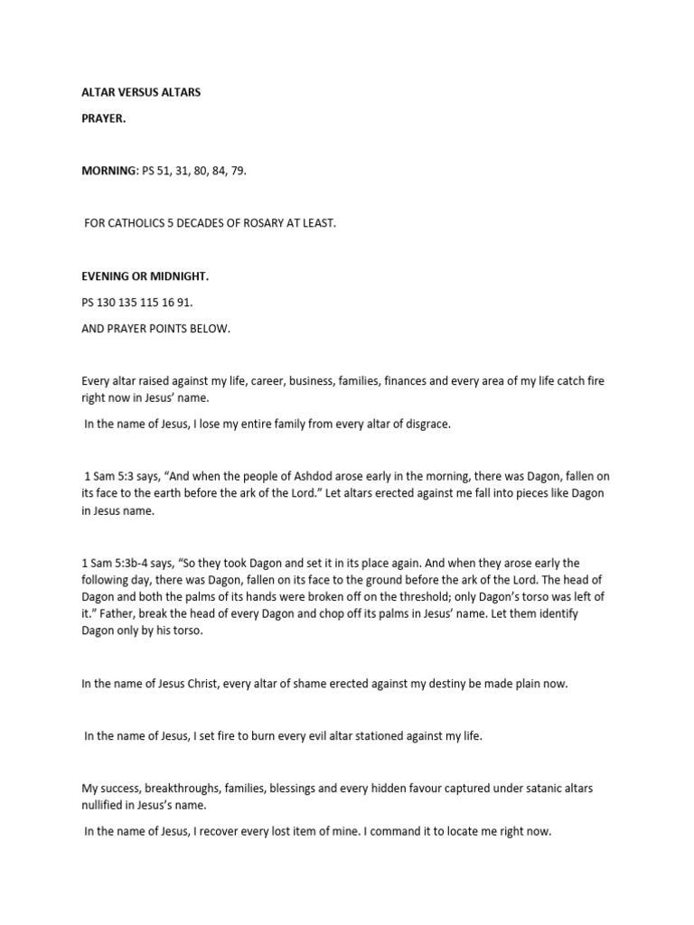 Altar Versus Altars Prayer | PDF | Altar | Jesus