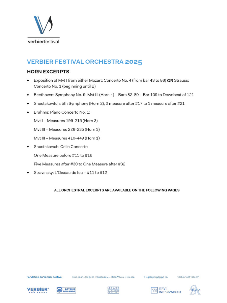 Horn VFO Auditions 2025 | PDF | Concerto | Orchestras