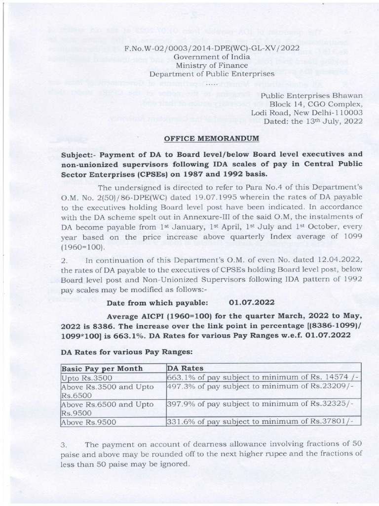 OM 13 July 2022 Reg 1987 and 1992 IDA Pay Scales | PDF | Economies