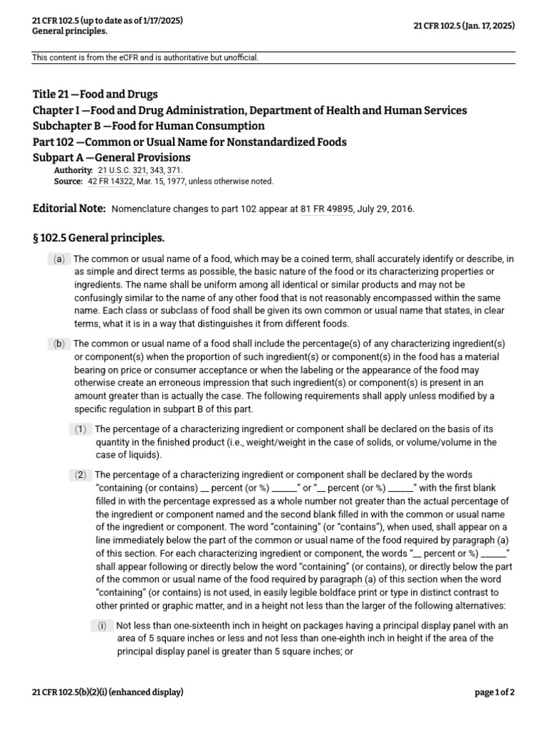 21 CFR 102.5 Common name (up to date as of 1-17-2025) | PDF ...
