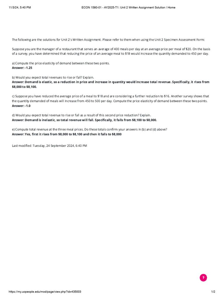 ECON 1580-01 - AY2025-T1 - Unit 2 Written Assignment Solution - Home | PDF