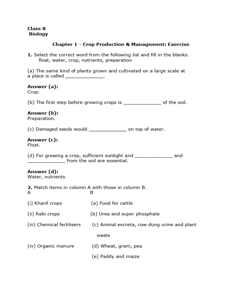 Crop Production & Management Exercises | PDF | Sowing | Soil