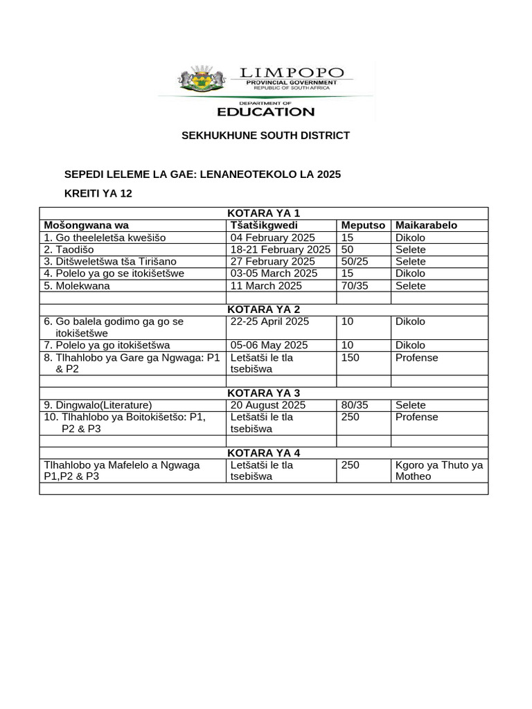POA FOR SEPEDI HOME LANGUAGE GRADE 12 | PDF