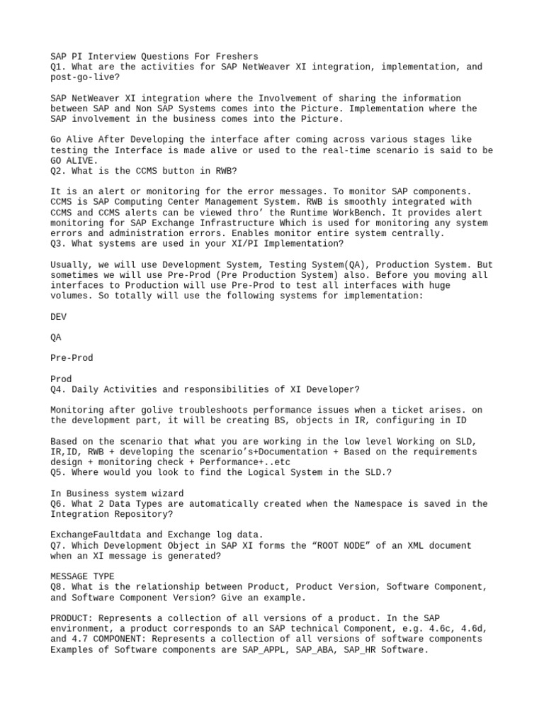 SAP PI Interview Guide for Freshers | PDF | Function (Mathematics ...