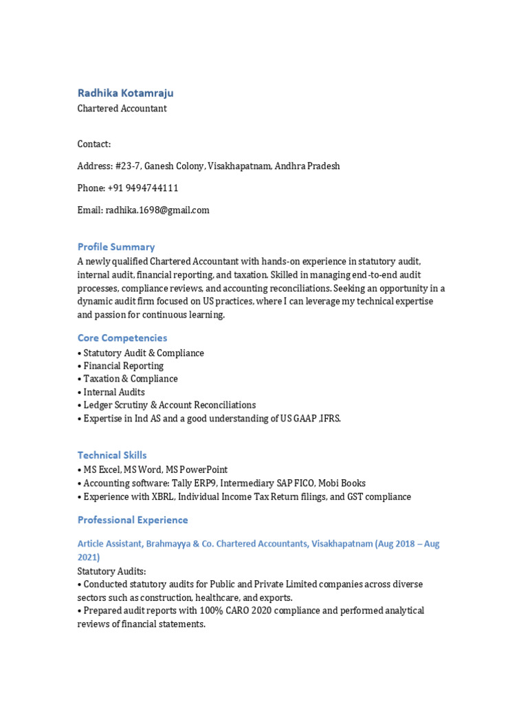 CA Radhika Resume | PDF