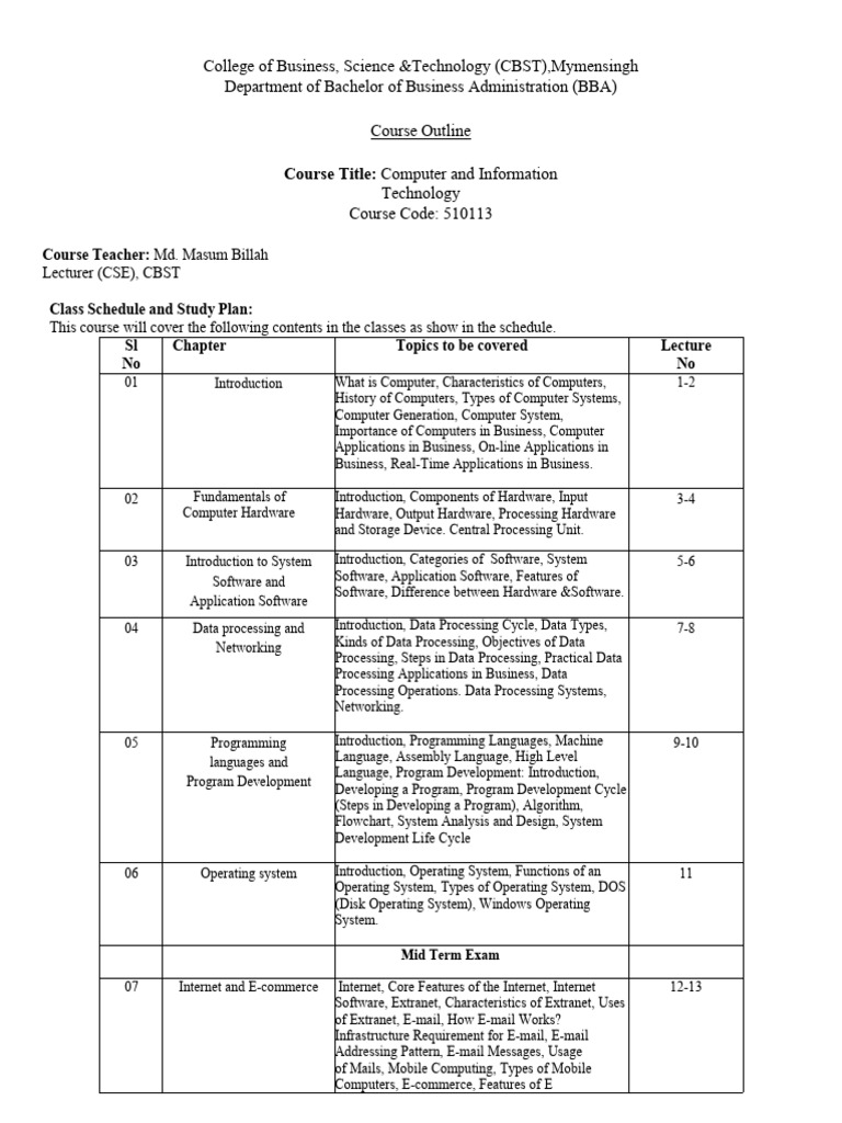 Course Outline | PDF | Programming | Computer Program