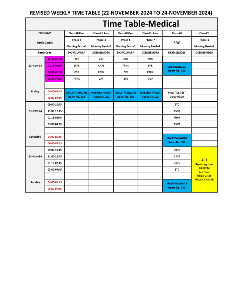Revised Neet Time Table (22 Nov-24 Nov 2024) | PDF | Working Time | Labor Rights