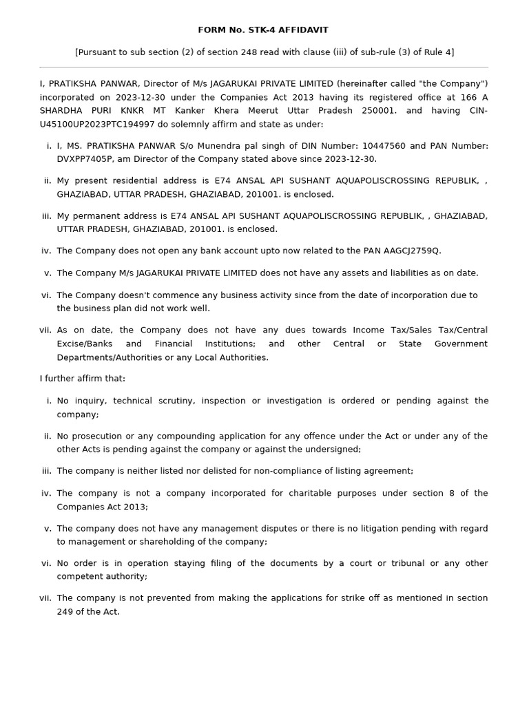 FORM No. STK-4 AFFIDAVIT | PDF | Public Law | Justice