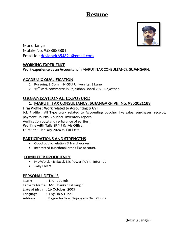 Resume Monu Jangir 1 | PDF