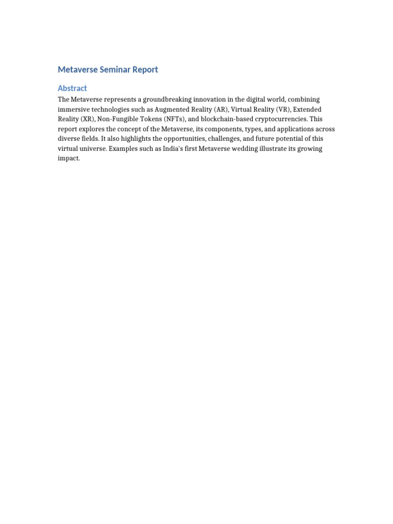 Metaverse Seminar Insights and Applications | PDF | Virtual Reality ...