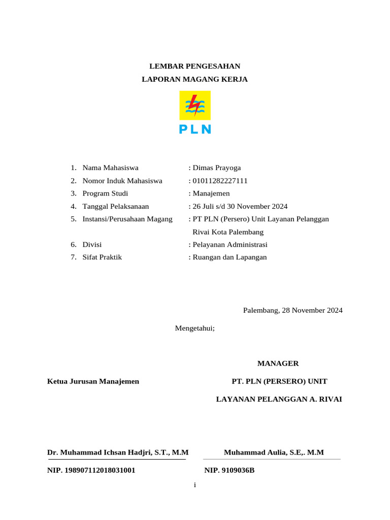 Laporan Magang di PT PLN Palembang | PDF