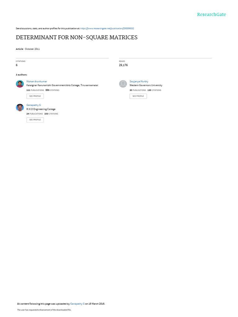Non-Square Matrix Determinants Explained | PDF | Matrix (Mathematics ...