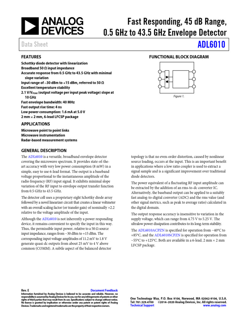 ADL6010 | PDF | Detector (Radio) | Microwave