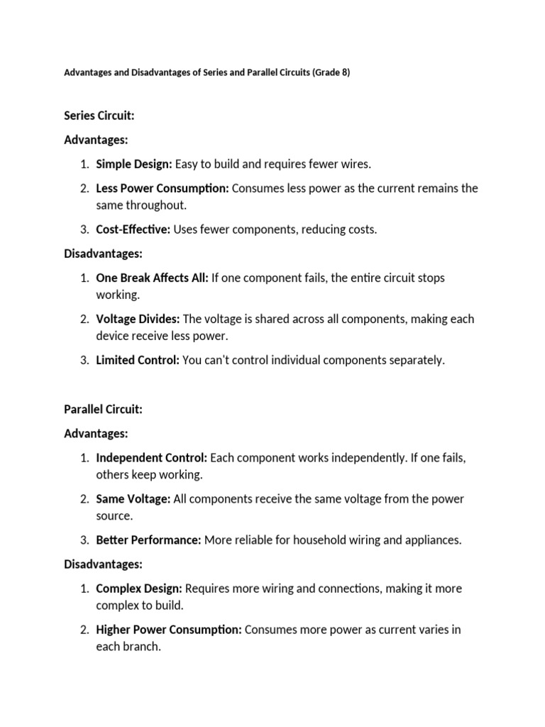 U9 Adv Disadv of Series and Parallel CKT | PDF