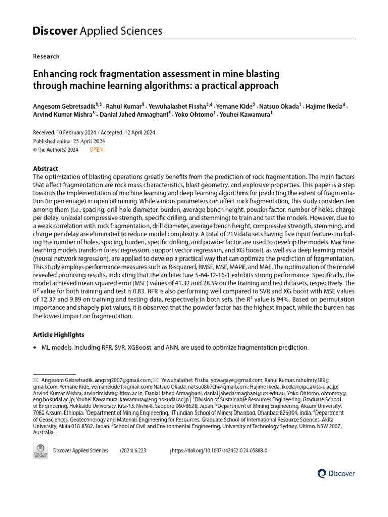 Discover Applied Sciences Pdf Machine Learning Mean Squared Error