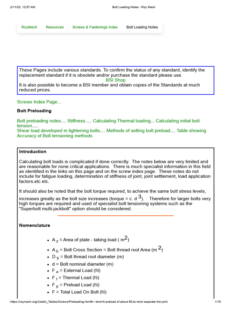Bolt Load Calculations and Preloading | PDF | Screw | Mechanical ...