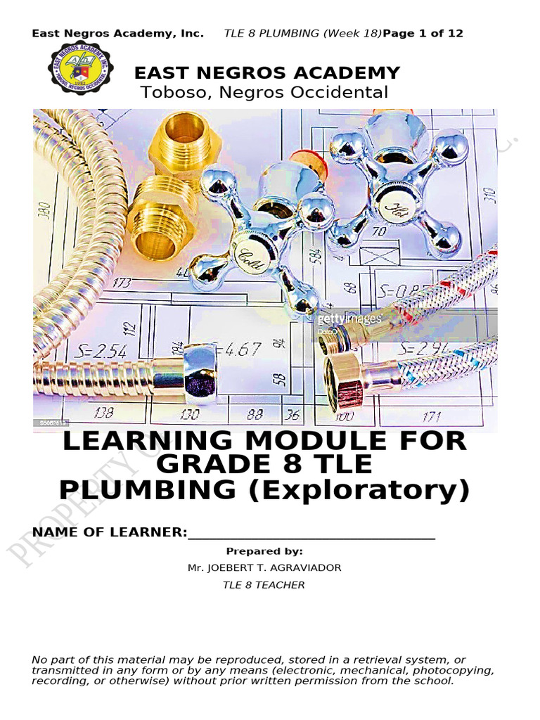 Grade 8 TLE Plumbing Module 18 Guide | PDF | Drawing | Bathroom