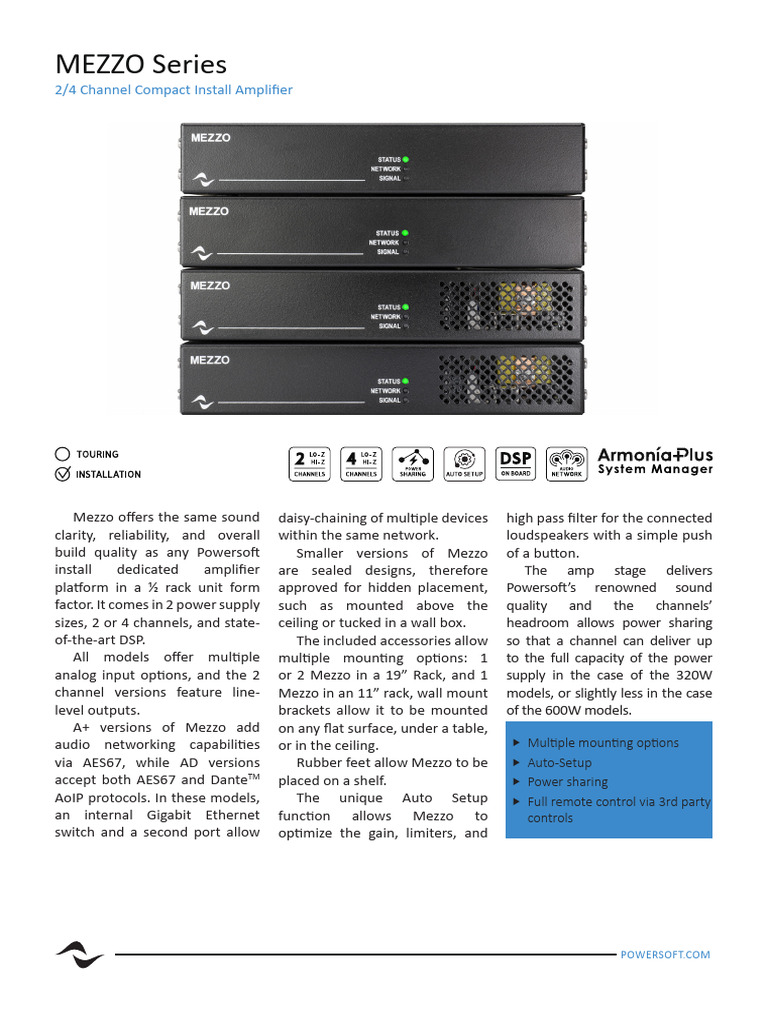 Powersoft Mezzo Series Amplifiers Overview | PDF | Amplifier | Sound ...